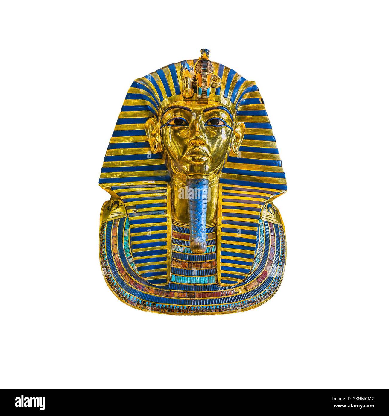 Golden funerary mask of ancient Egyptian pharaoh Tutankhamun, isolated ...