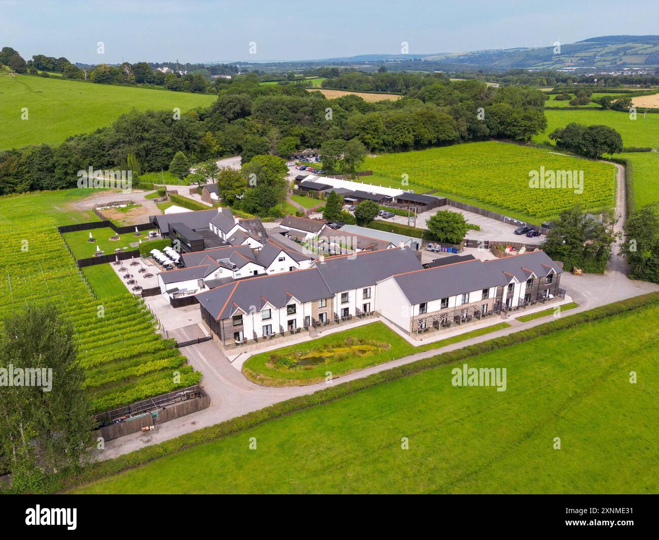 Miskin, Wales, UK - 31 July 2024: Aerial view of the restaurant and ...