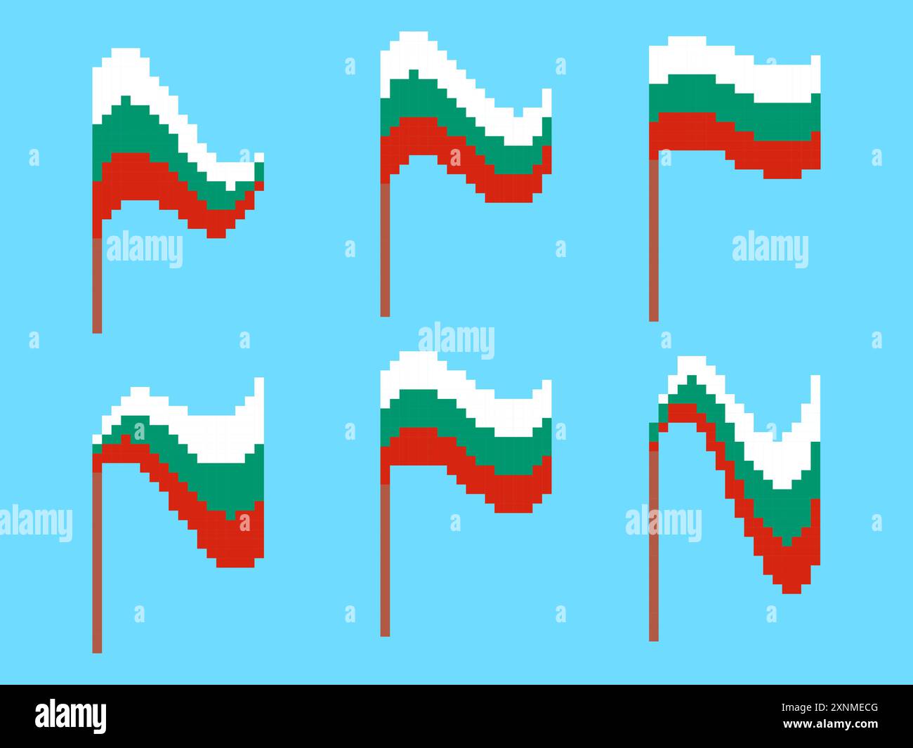 Pixel Bulgarian flag icon set isolated on white background. Waving ...