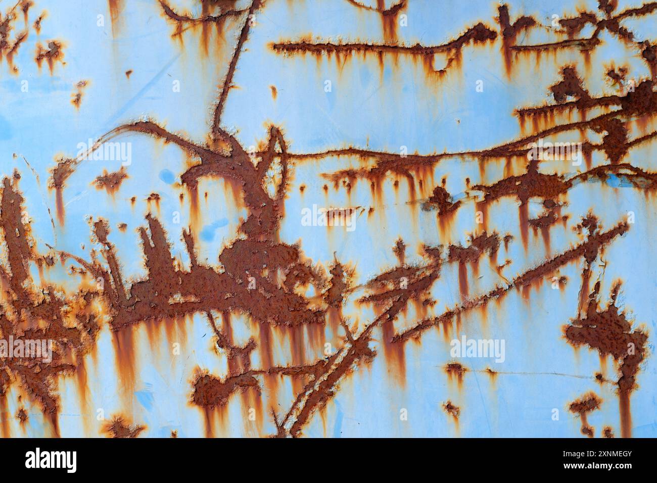 cracked rust structure on blue painted old iron metal, grunge ...