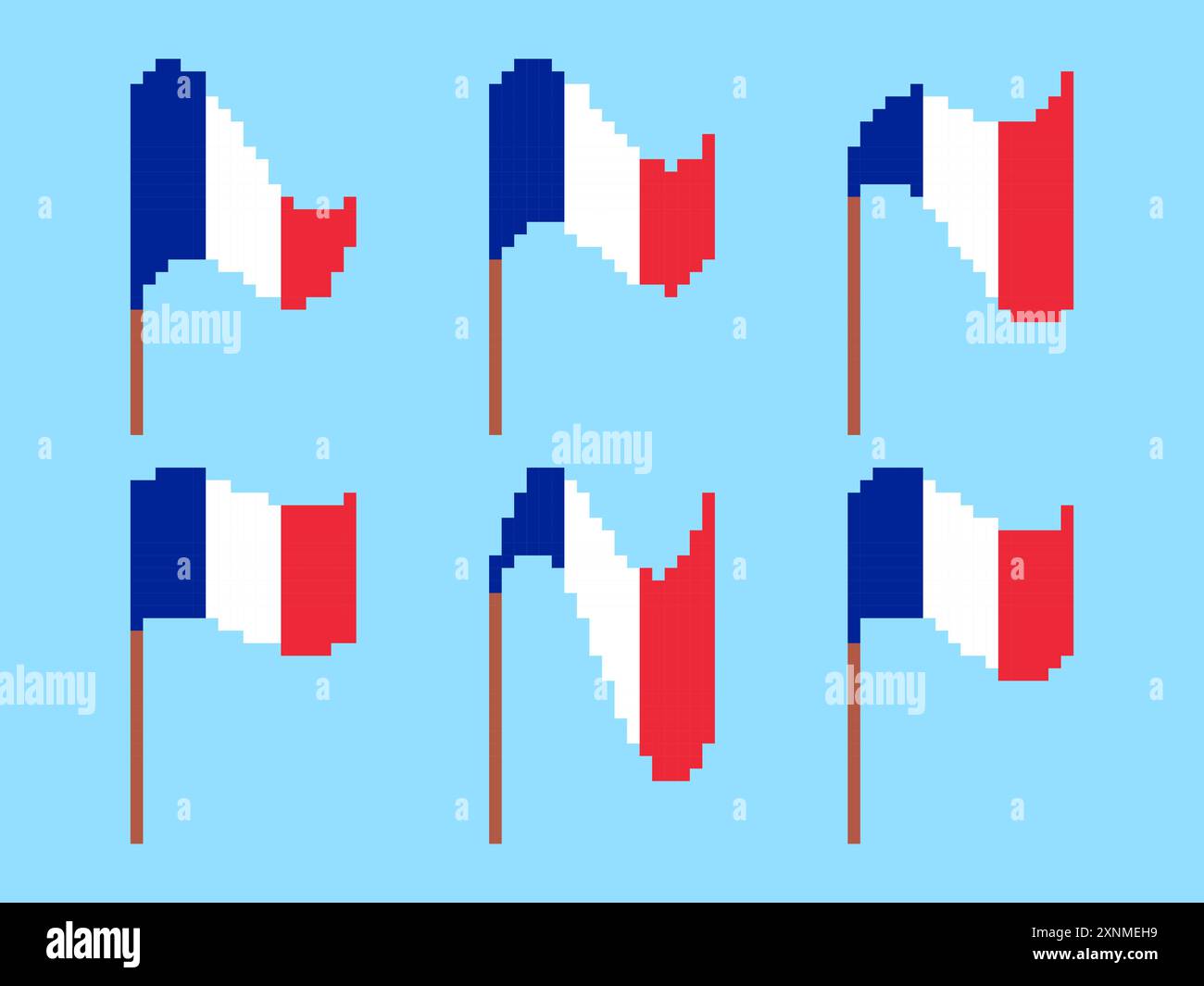 Pixel France flag icon set isolated on white background. Waving flag of ...