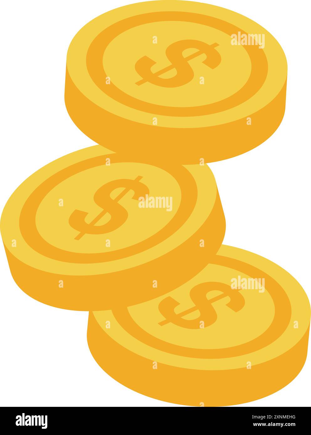 Isometric illustration of three golden coins with dollar sign falling ...