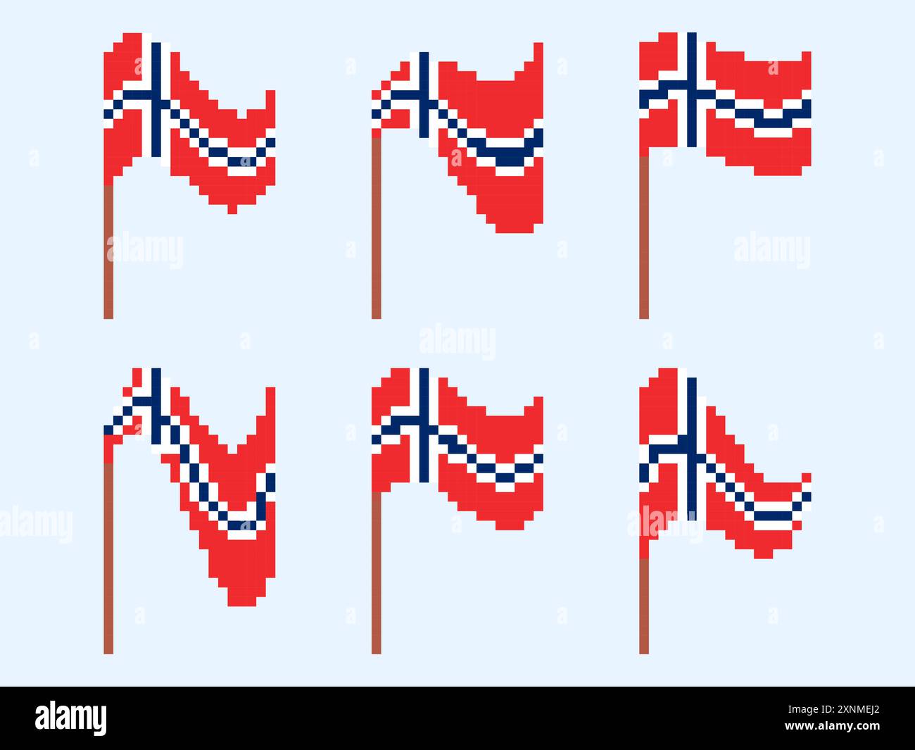 Pixel Norway flag icon set isolated on white background. Waving flag of ...