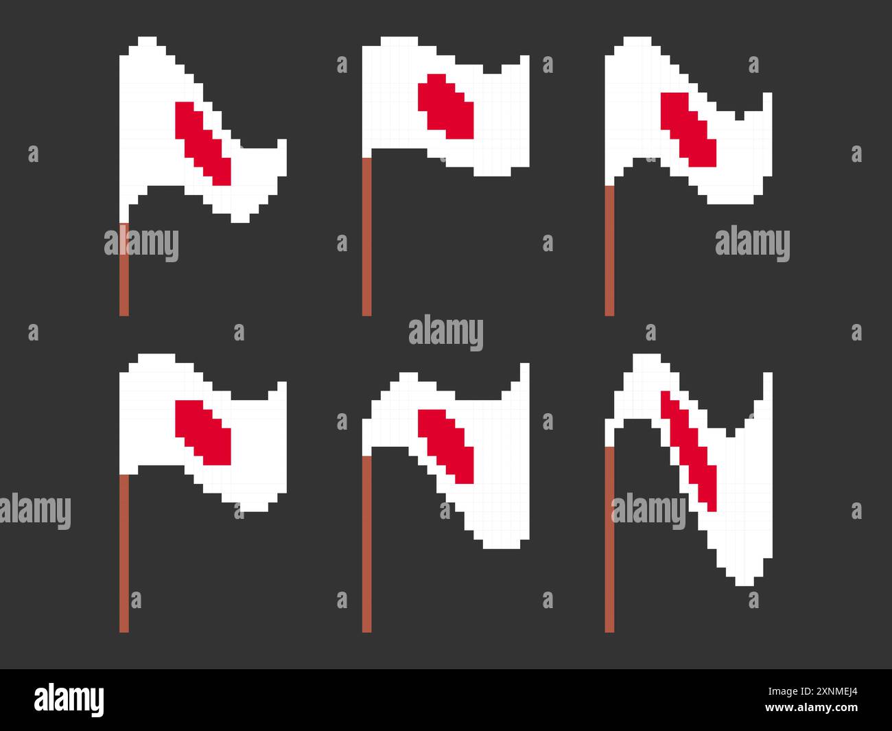 Pixel Japan flag icon set isolated on white background. Waving flag of ...