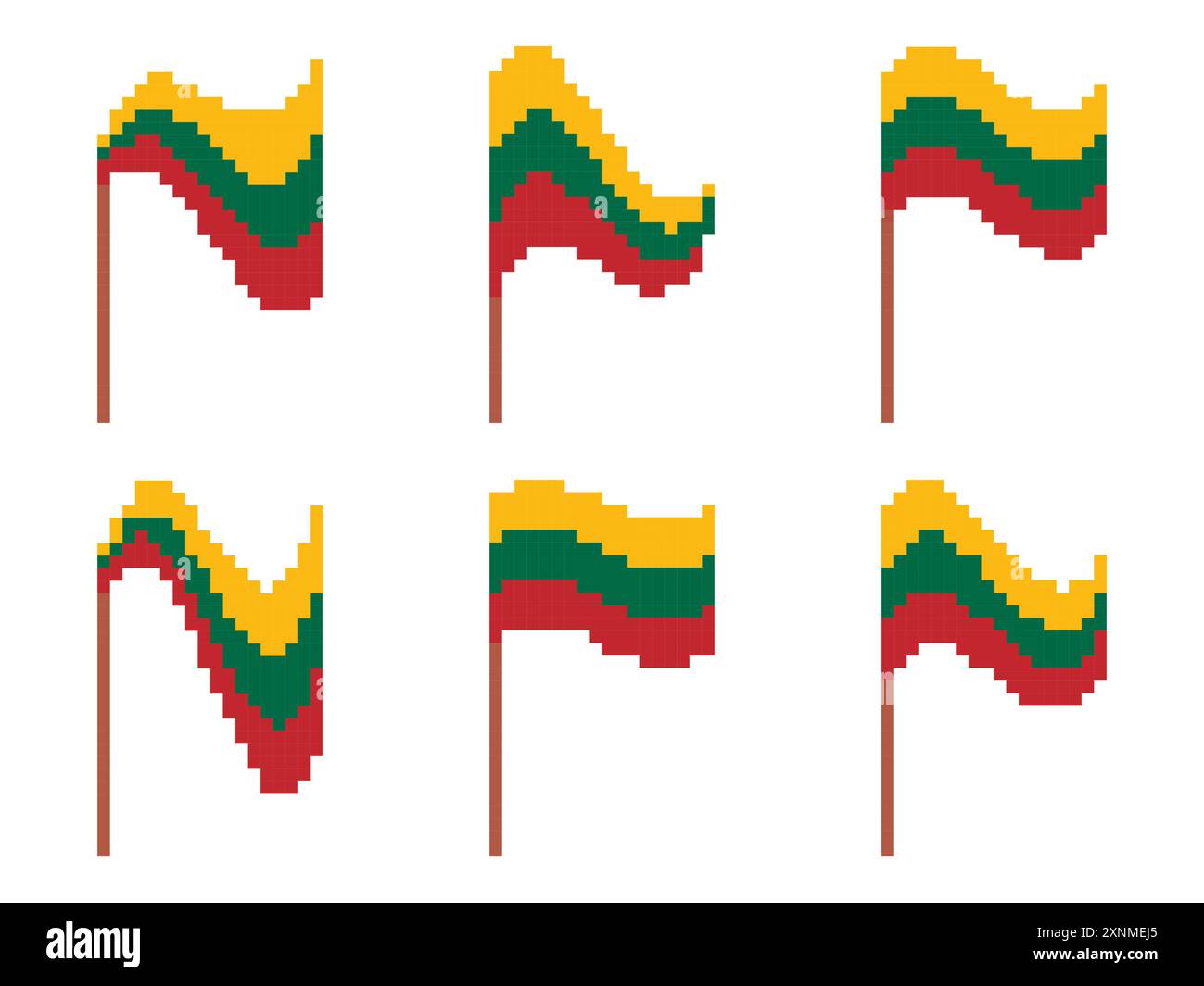 Pixel Lithuania flag icon set isolated on white background. Waving flag ...