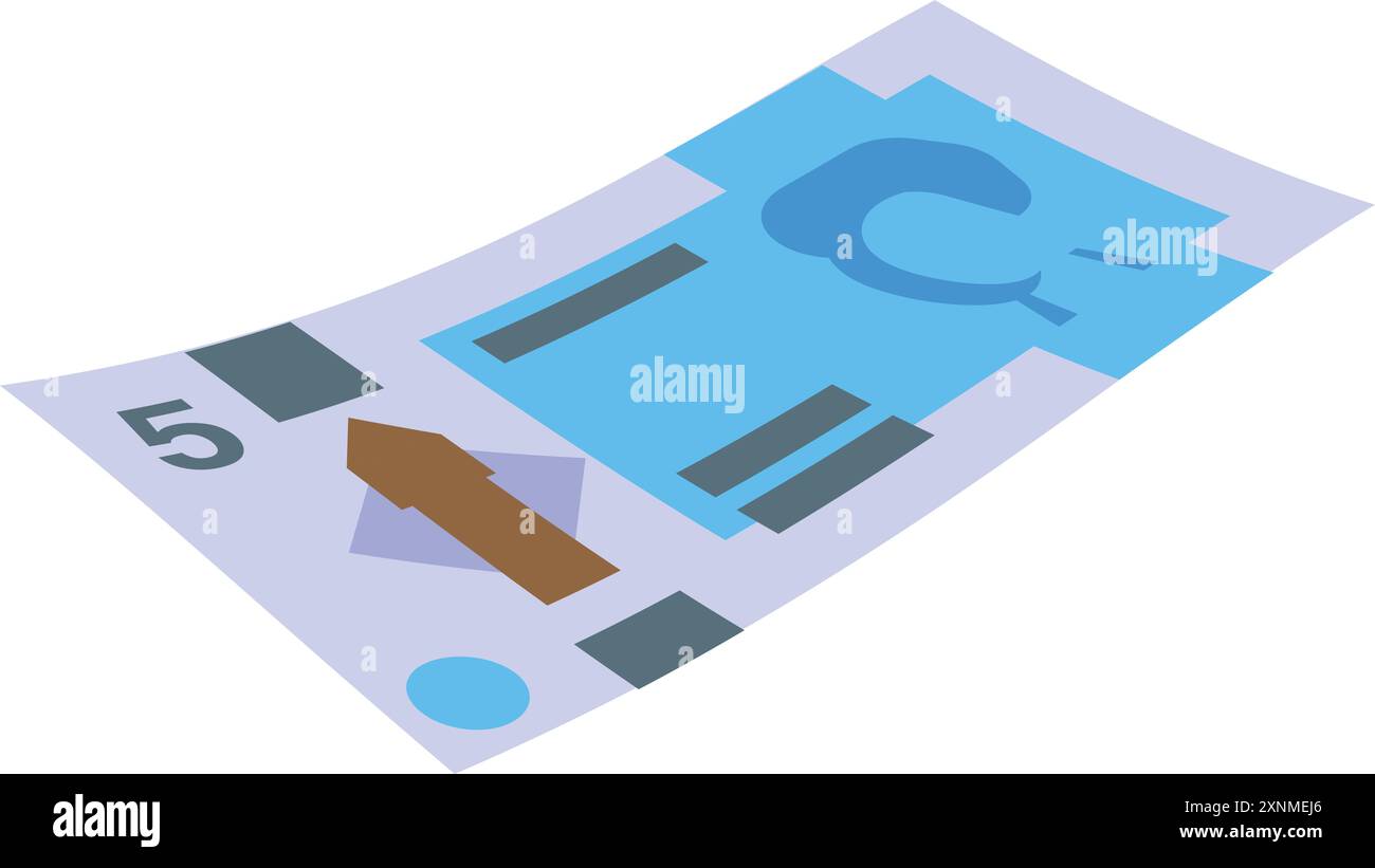 Illustration of a five currency banknote floating on a white background ...