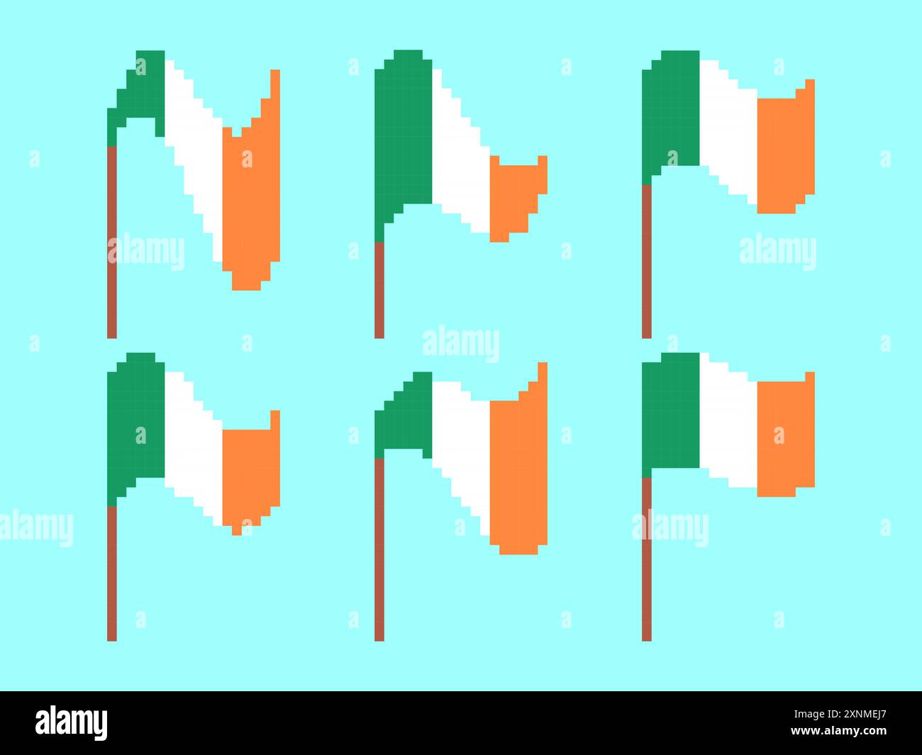 Pixel Irish flag icon set isolated on white background. Waving flag of ...