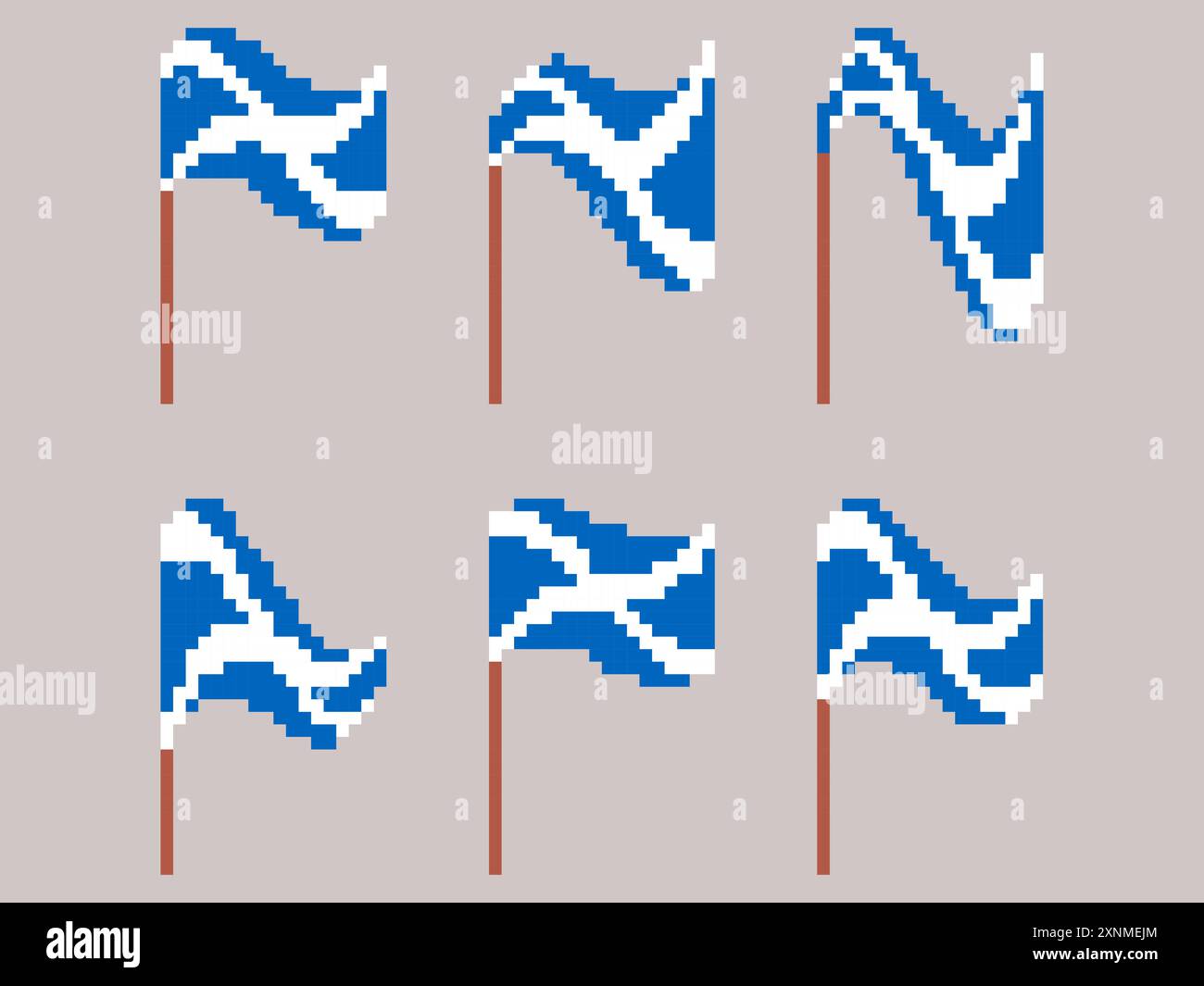 Pixel Scotland flag icon set isolated on white background. Waving flag ...