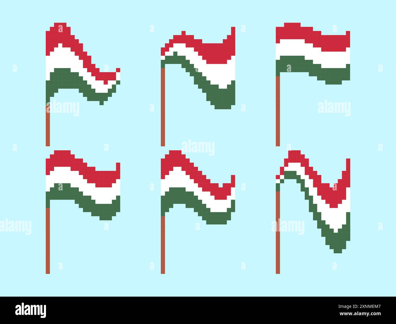 Pixel Hungary flag icon set isolated on white background. Waving flag ...