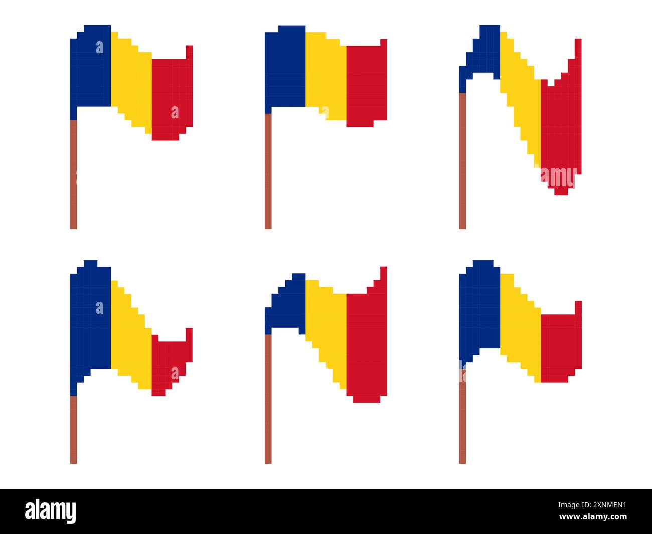 Pixel Romanian flag icon set isolated on white background. Waving ...