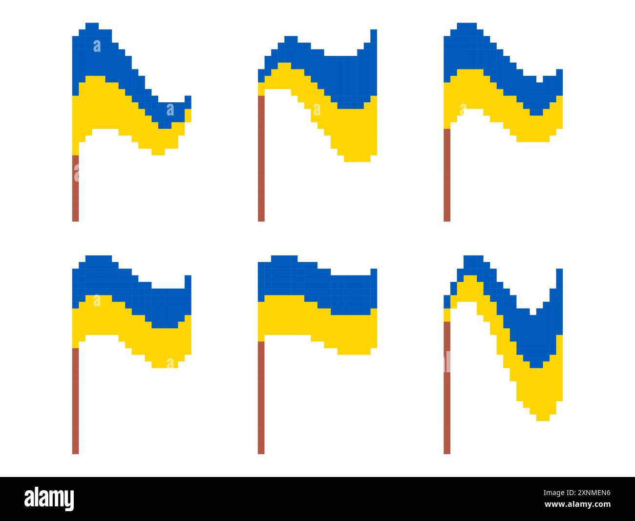 Pixel Ukrainian flag icon set isolated on white background. Waving flag ...