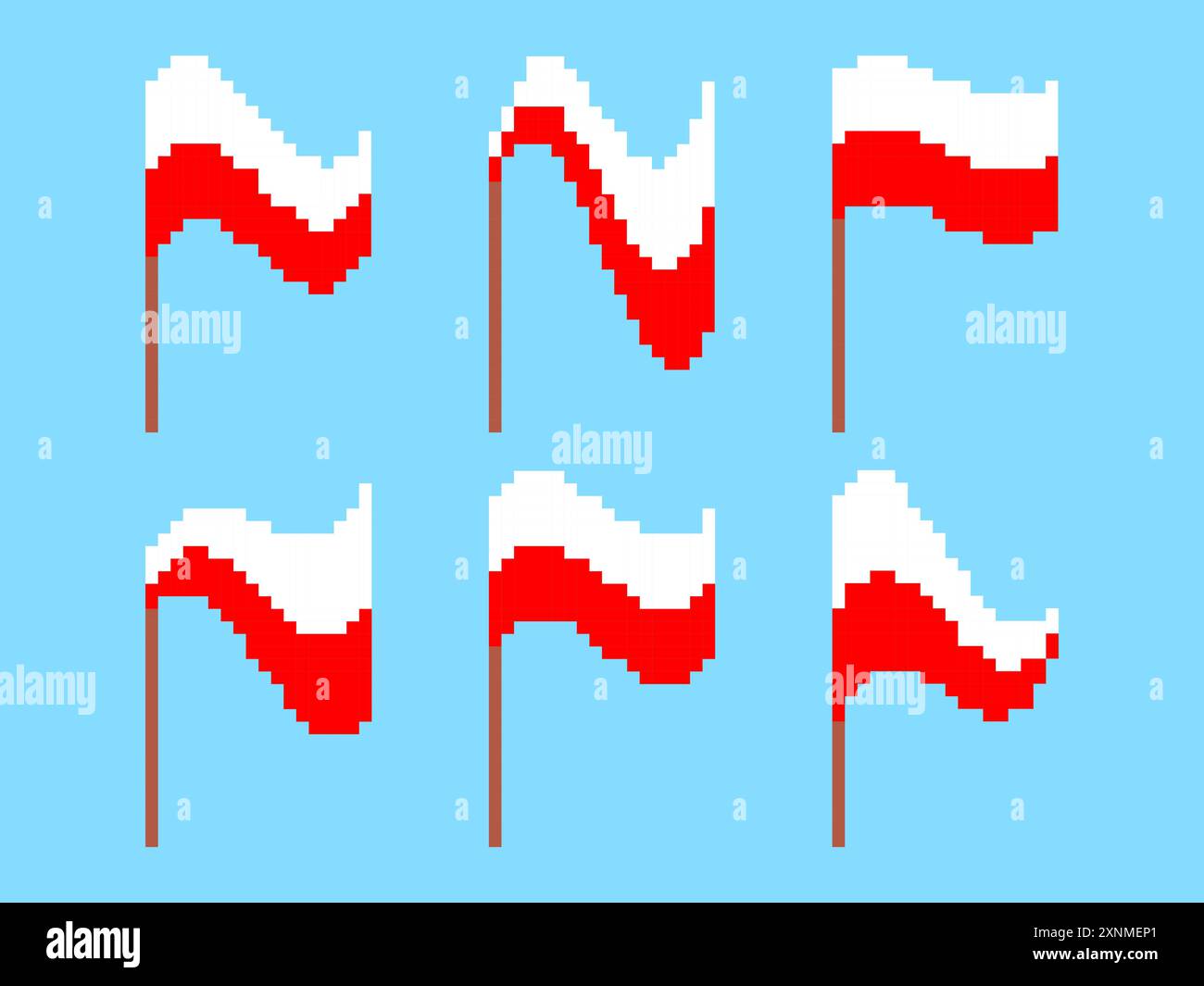 Pixel Poland flag icon set isolated on white background. Waving flag of ...