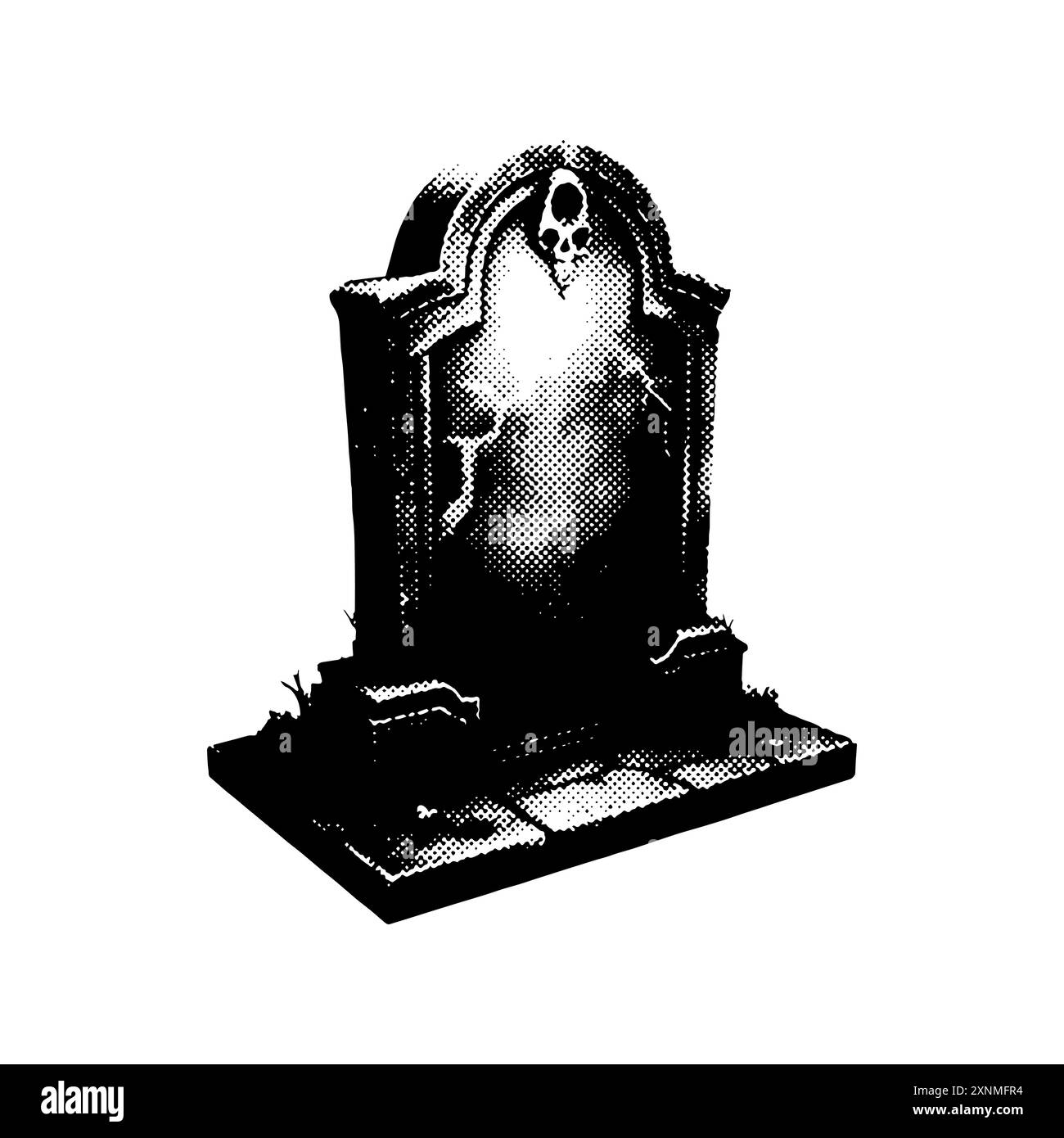 Halftone tombstone, grave, Halloween collage element. Isolated on white background. vector Stock ...