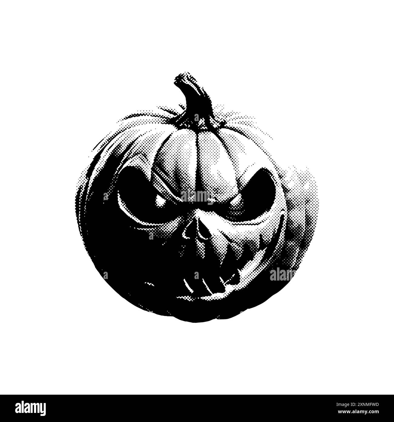 Half-tone evil pumpkin, Halloween collage element. Isolated on white ...