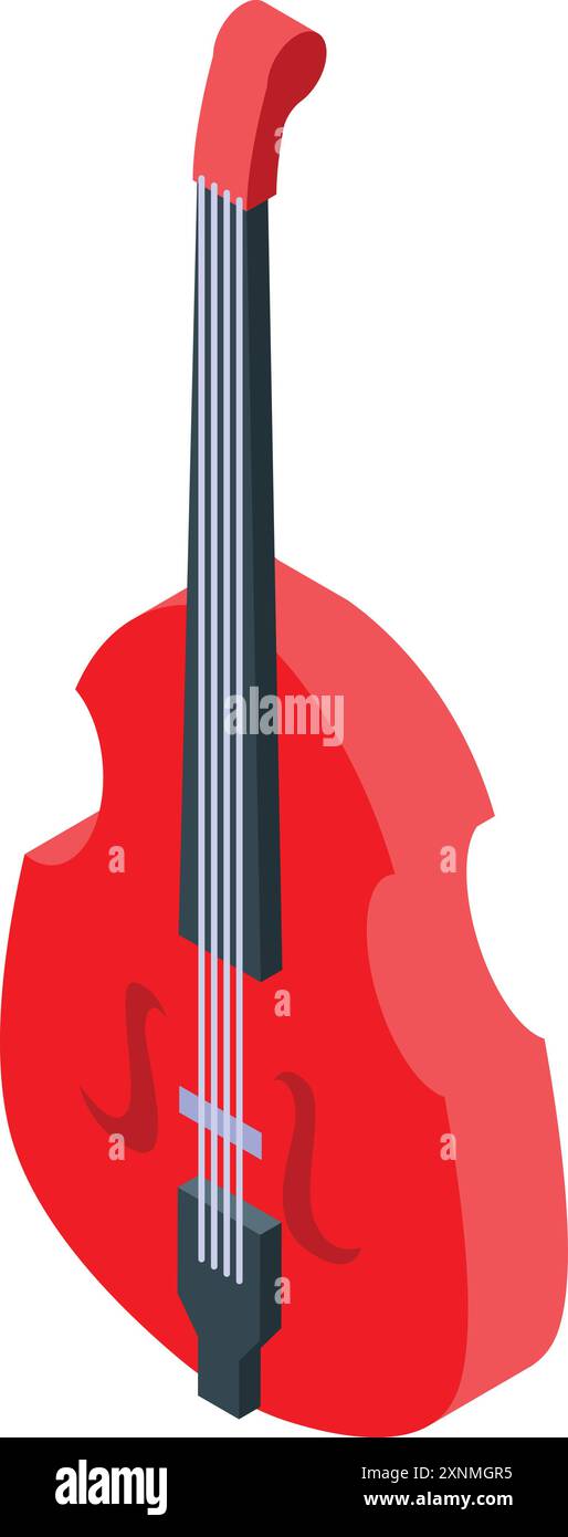 Red acoustic bass guitar standing up, isometric view on white ...