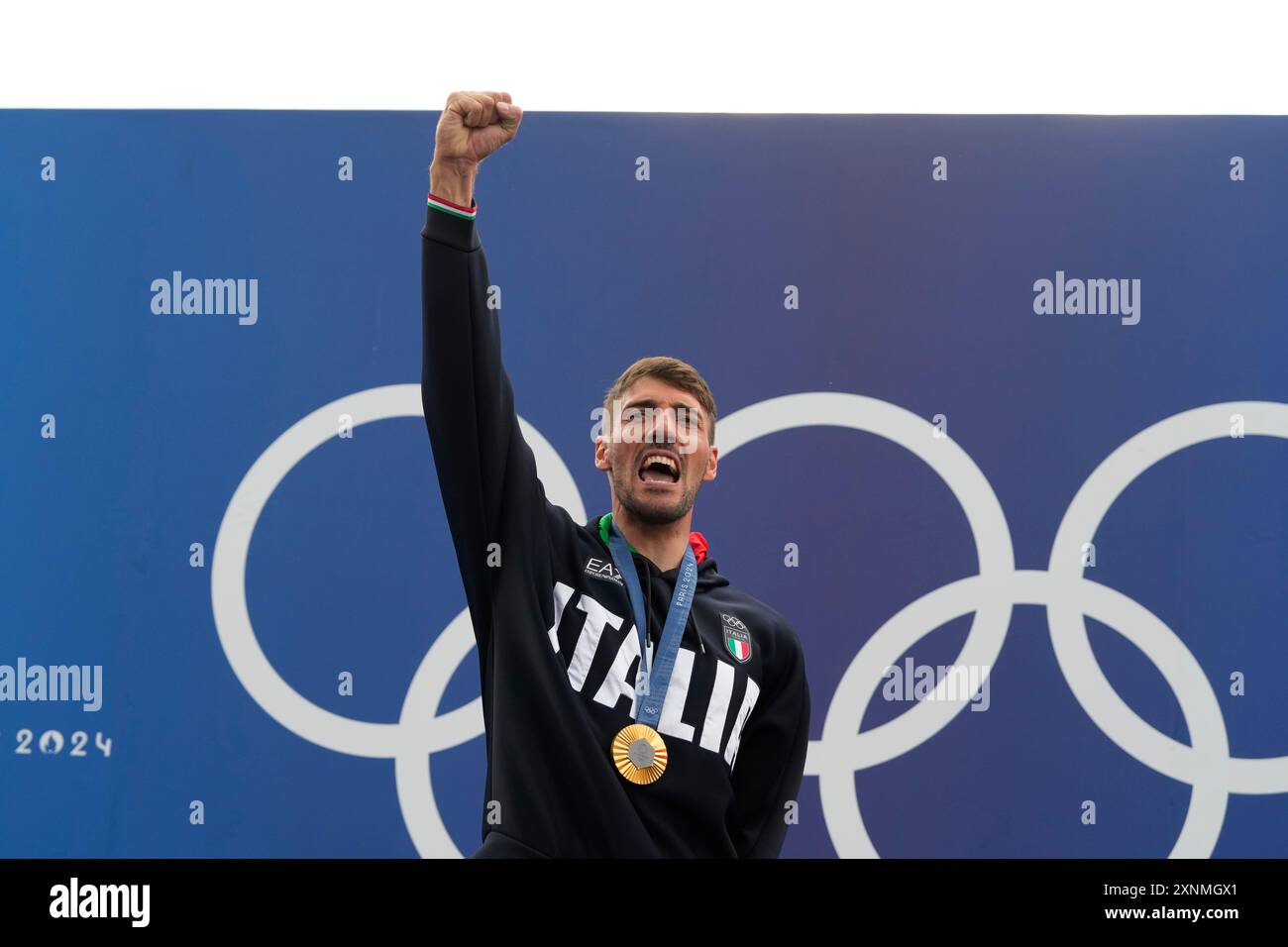 Gold Medalist Giovanni De Gennaro Of Italy Reacts During A Medals Ceremony For The Mens Kayak