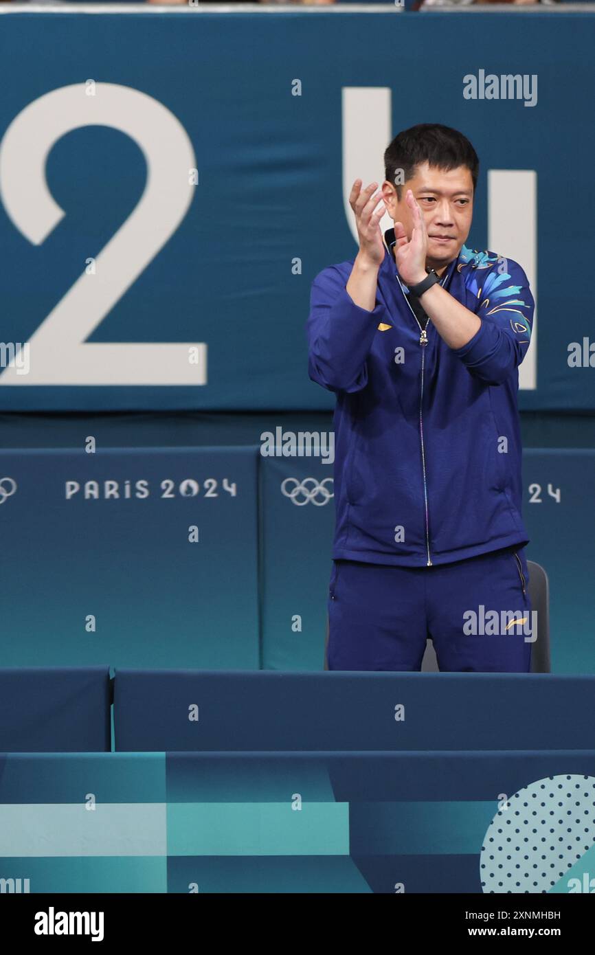 Paris, France. 1st Aug, 2024. Qiu Yike, coach of Sun Yingsha of China ...