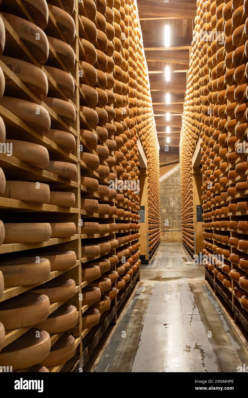 Aging rooms with many shelves in cheese caves, central location for ...