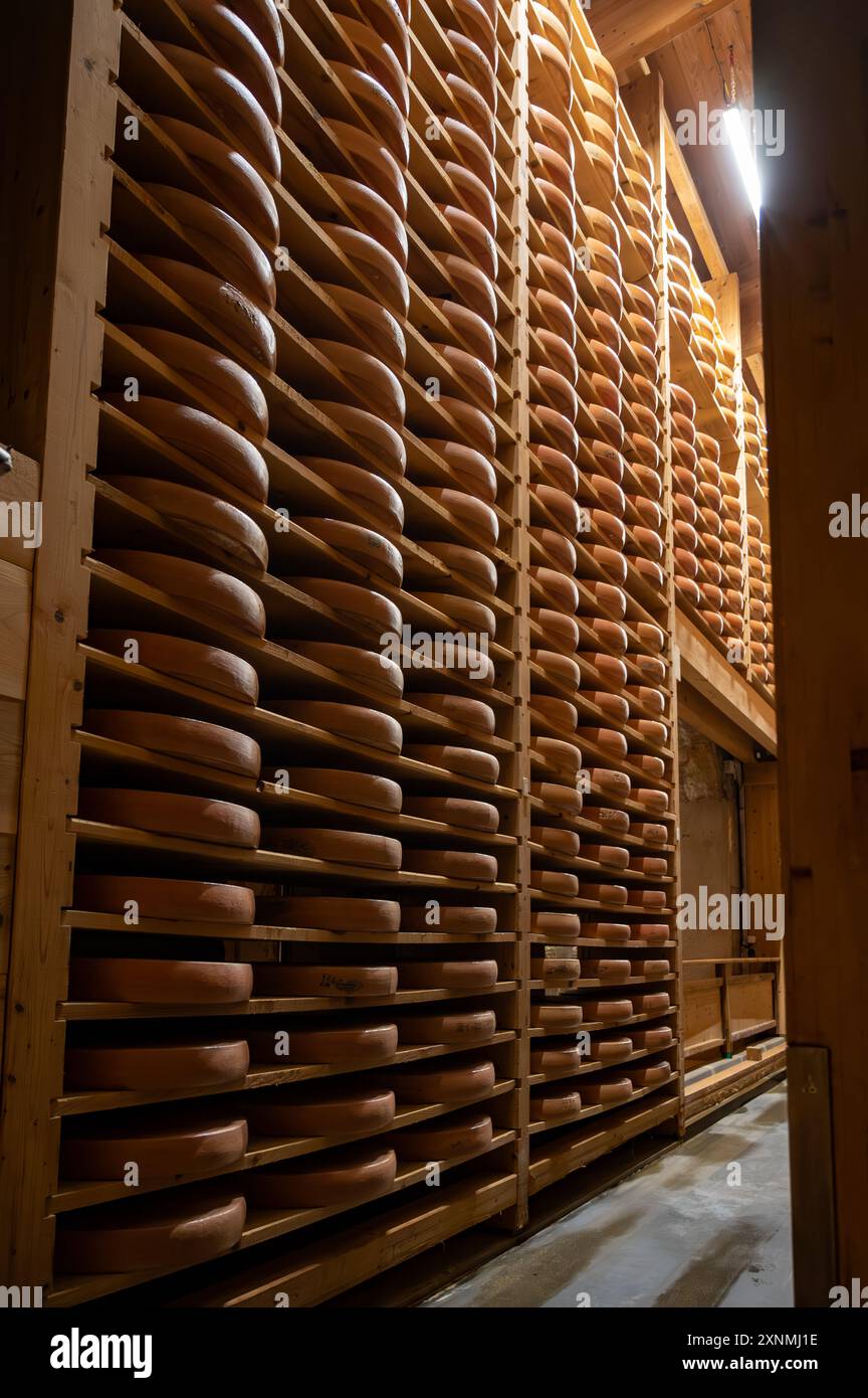 Aging rooms with many shelves in cheese caves, central location for ...
