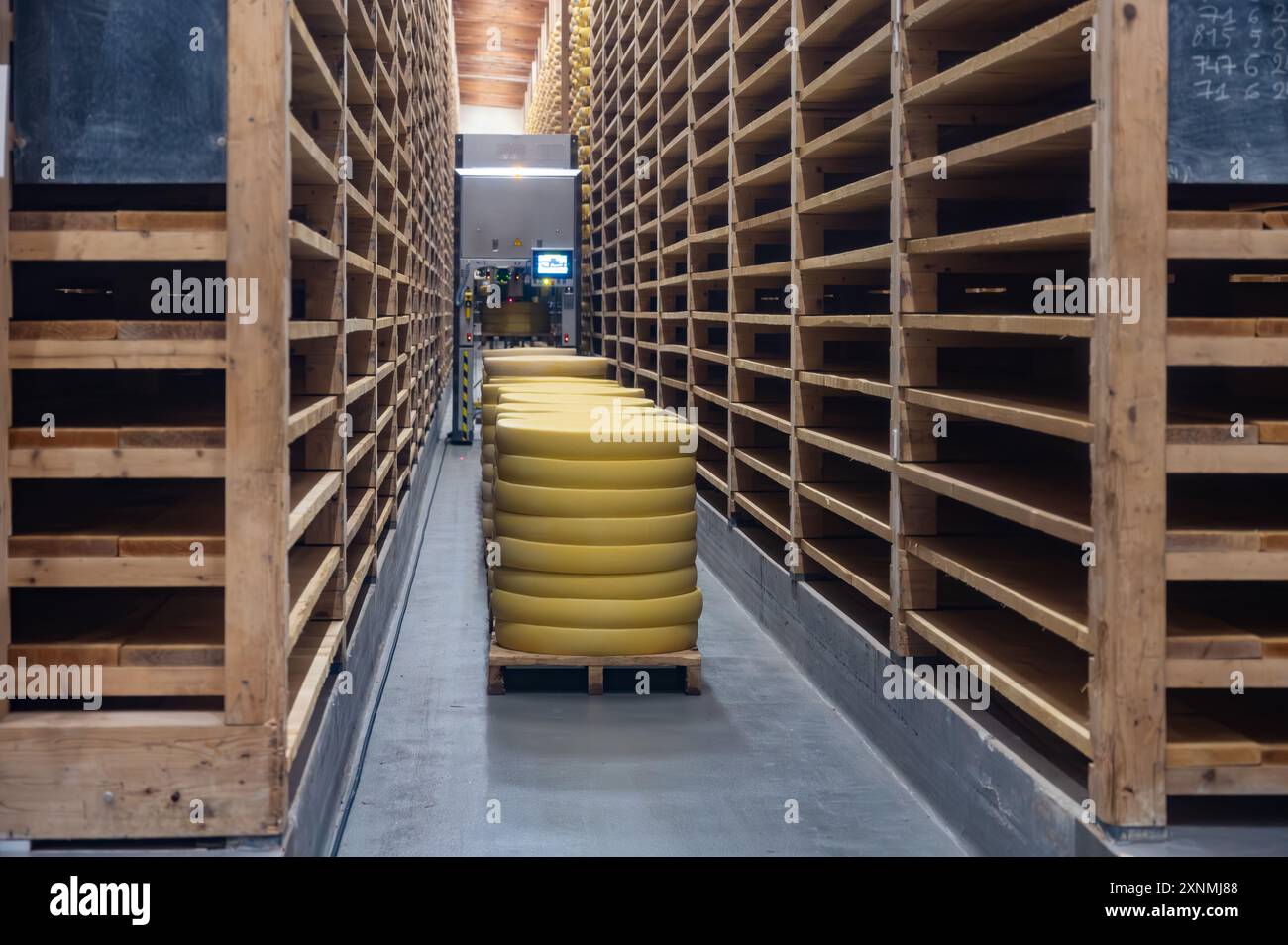 Aging rooms with many shelves in cheese caves, central location for ...