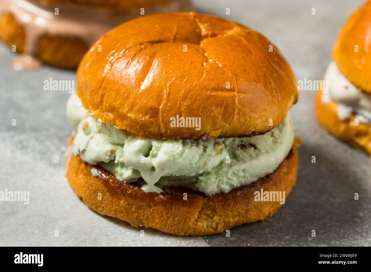 Frozen Homemade Gelato Sandwich On Brioche Buns with Vanilla and ...