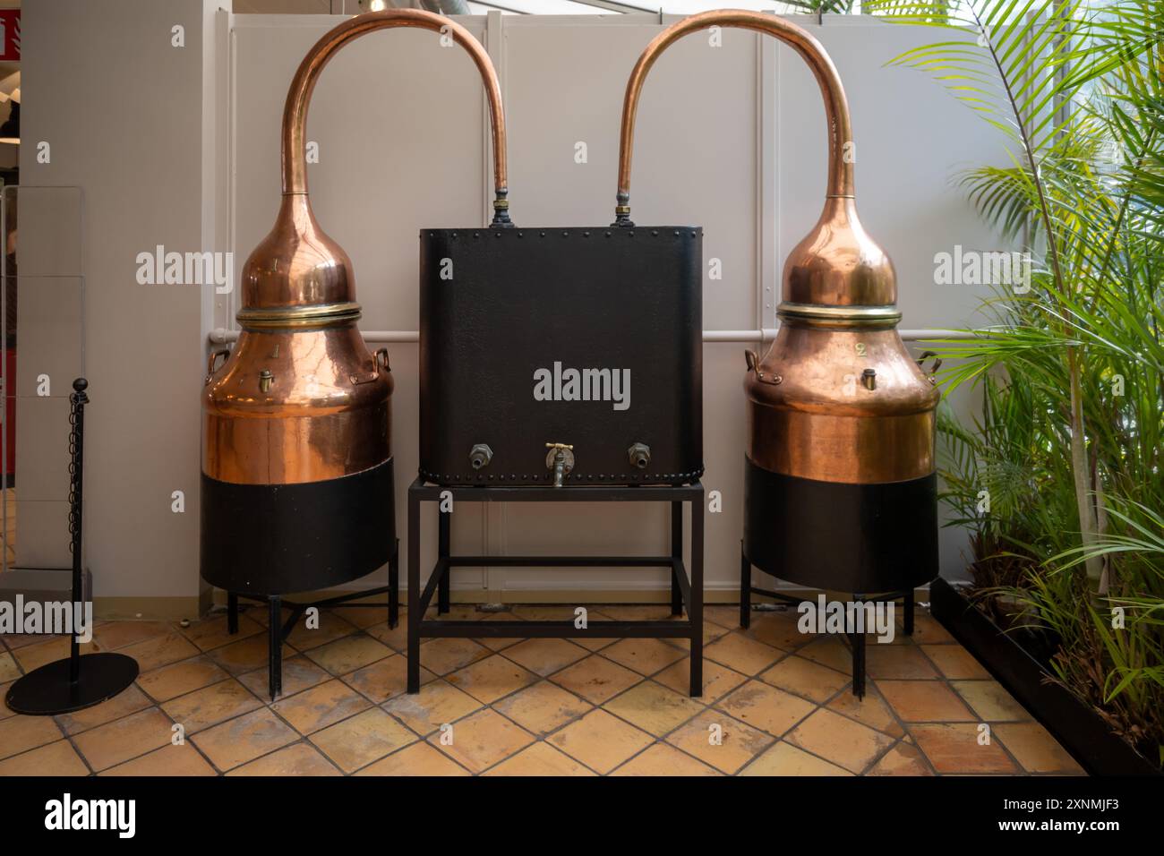 Copper distillation tanks, classic perfume production from natural ...