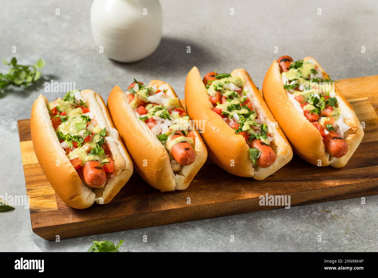 Spicy Homemade Mexican Hot Dogs with Cilantro Onion and Avocado Salsa ...