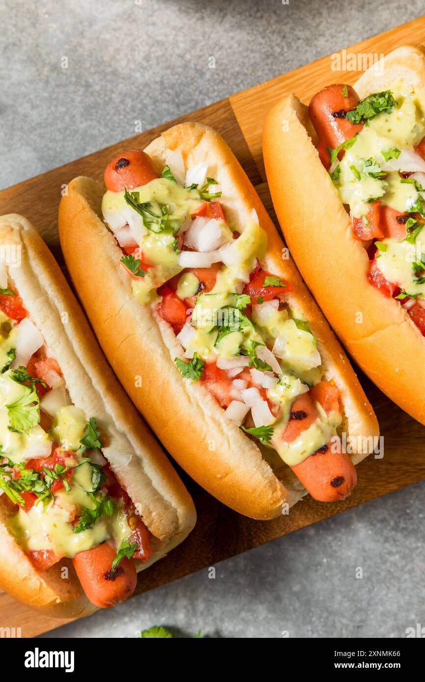 Spicy Homemade Mexican Hot Dogs with Cilantro Onion and Avocado Salsa ...