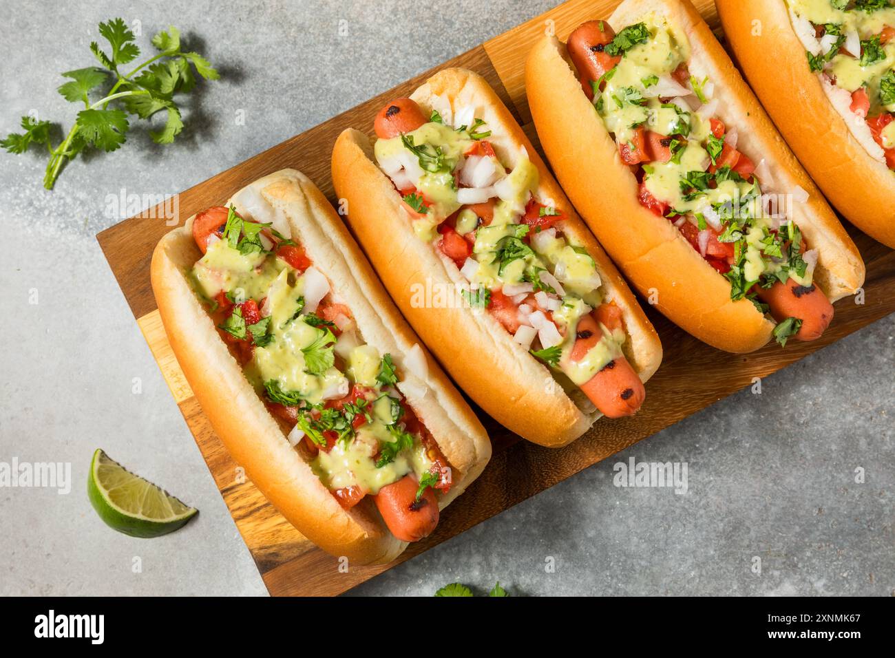 Spicy Homemade Mexican Hot Dogs with Cilantro Onion and Avocado Salsa ...