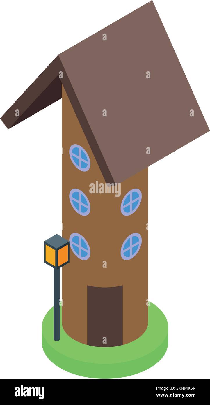 Isometric tiny house with street light standing on green lawn Stock ...