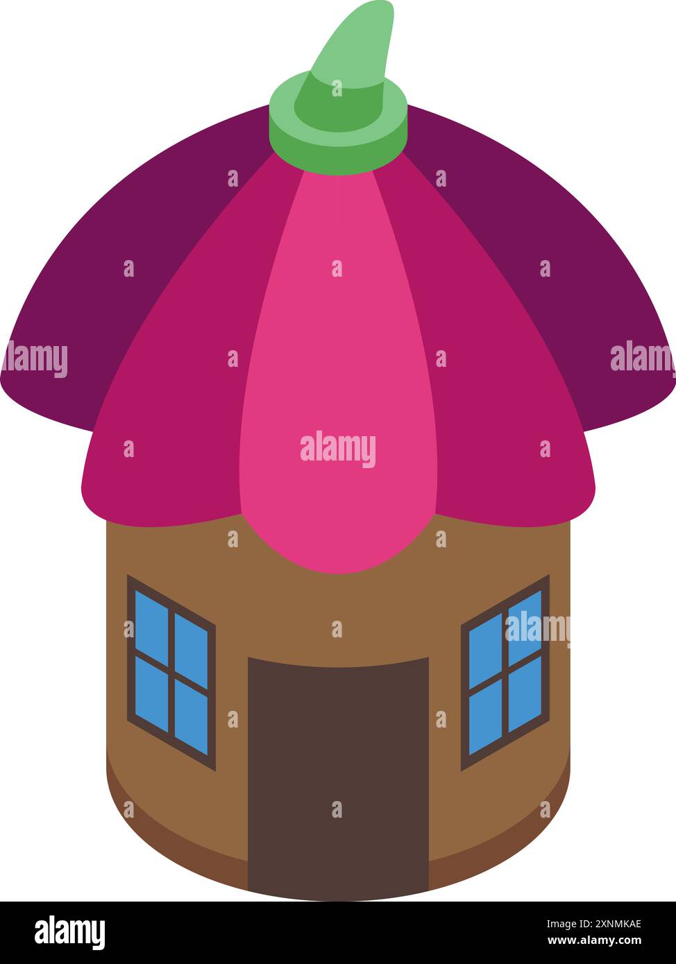 Small wooden fantasy house with pink roof and green chimney isometric ...