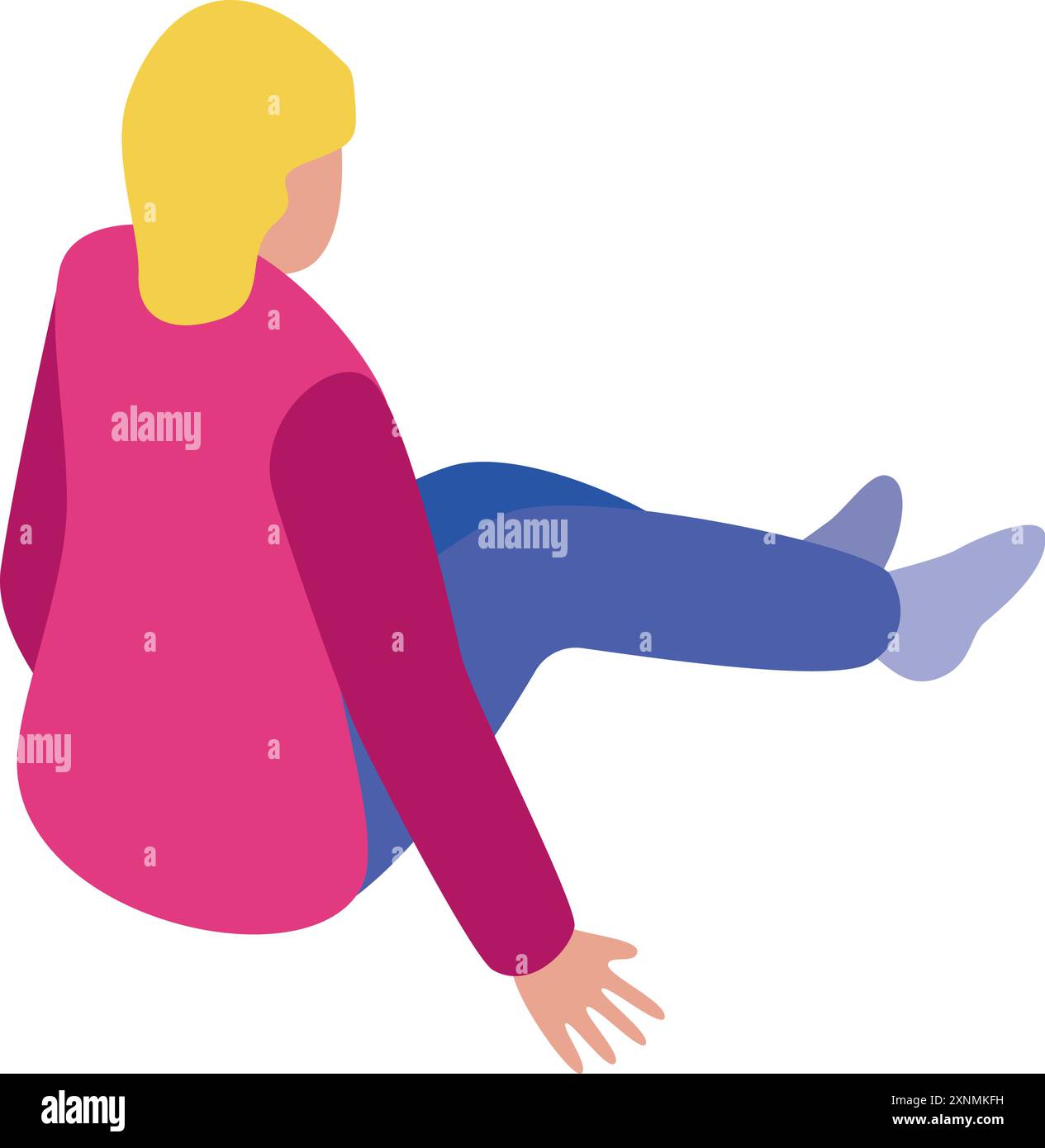 Isometric illustration of a casual young woman sitting on the floor ...