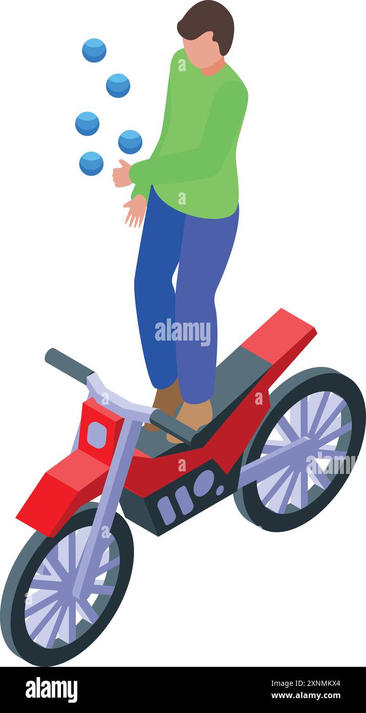 Circus artist standing on a motorcycle and juggling balls, circus show ...