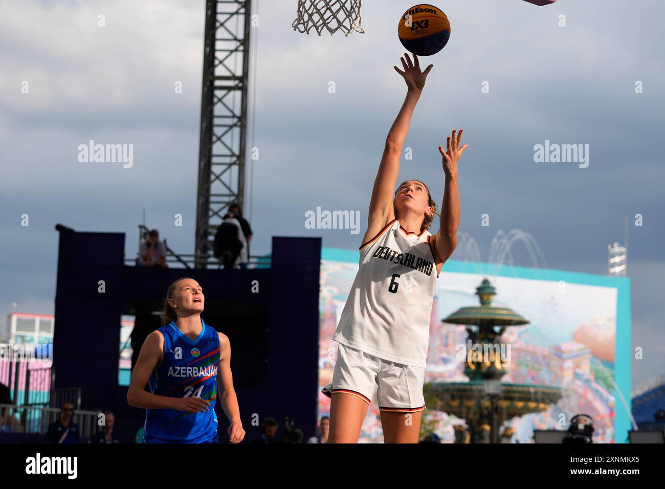 Germany's Marie Reichert (6) scores in front of Azerbaijan's Alexandra ...