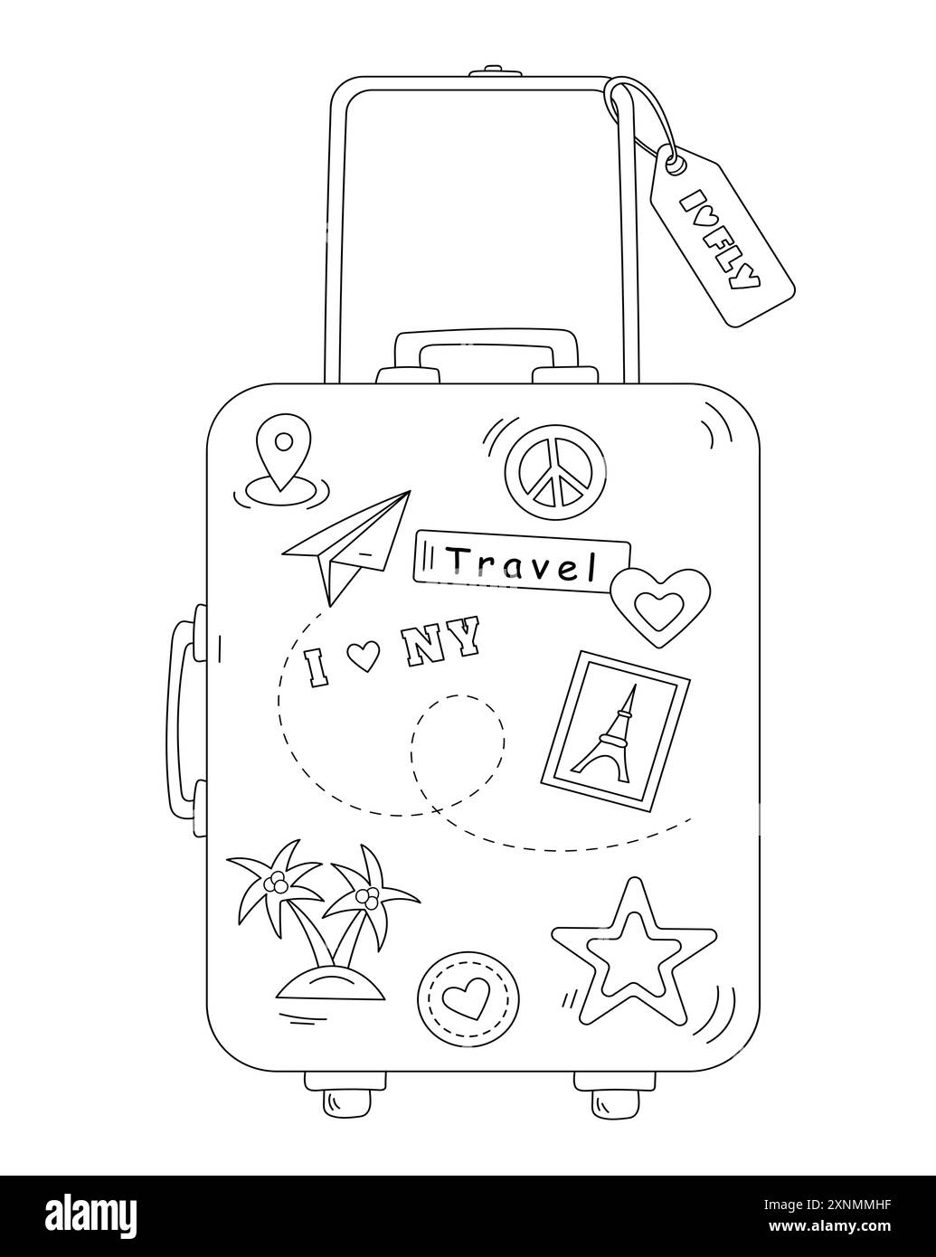 Coloring Page For Adults And Children Features Suitcase On Wheels With ...
