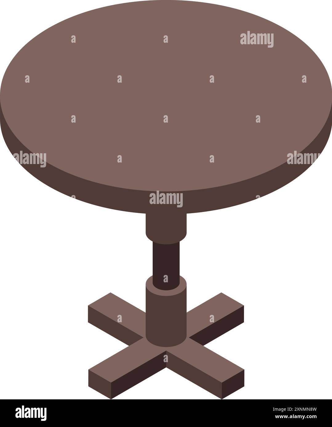 Round wooden table standing on one leg on white background isometric ...