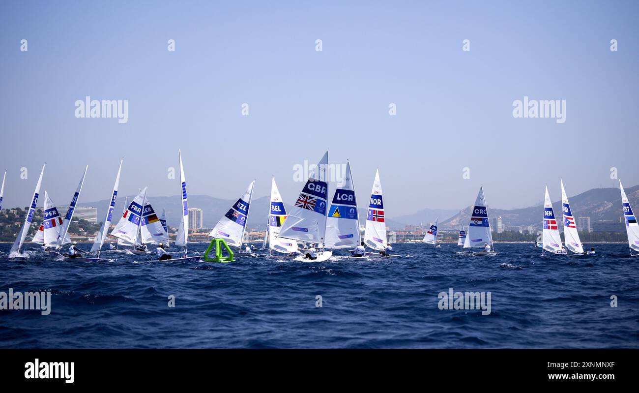 MARSEILLE - ILCA 7 sailors in action during the fleet races at the ...