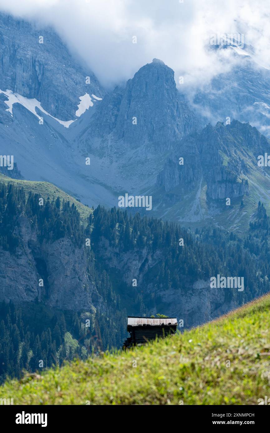 Old rustic chalet in Gimmelwald village in the Swiss Alps, Switzerland ...