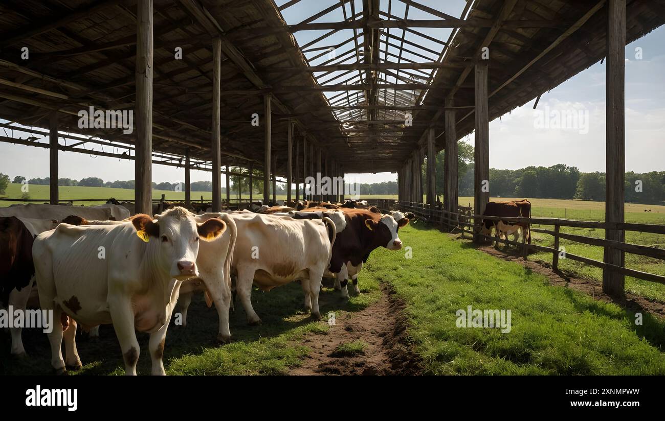 View of a cow farm, cows on a farm Stock Photo - Alamy