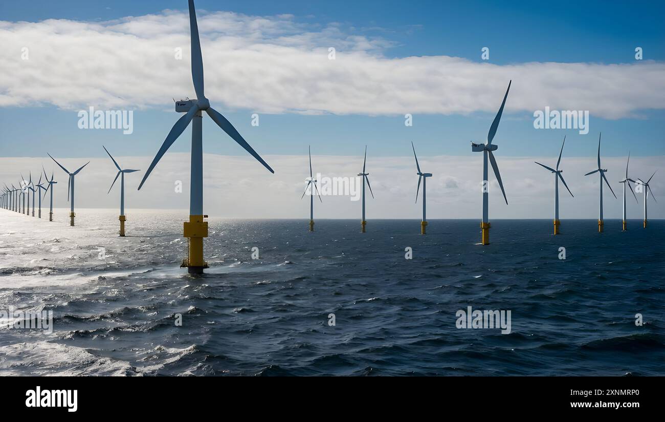 View of an offshore wind farm, wind generators at sea Stock Photo - Alamy