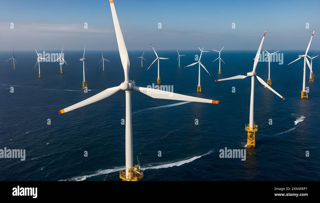 View of an offshore wind farm, wind generators at sea Stock Photo - Alamy