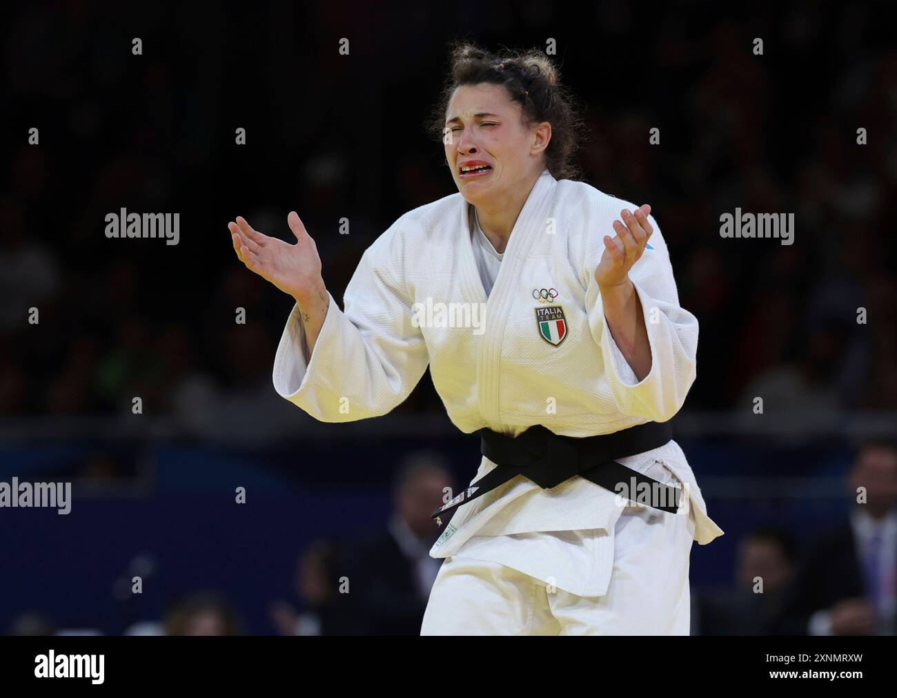 BELLANDI Alice of Italy reacts after winning the women's Judo -78 kg ...