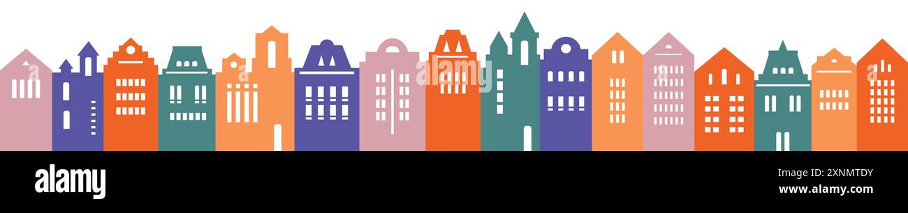 Horizontal border сolorful houses in a row. Vector illustration in flat ...