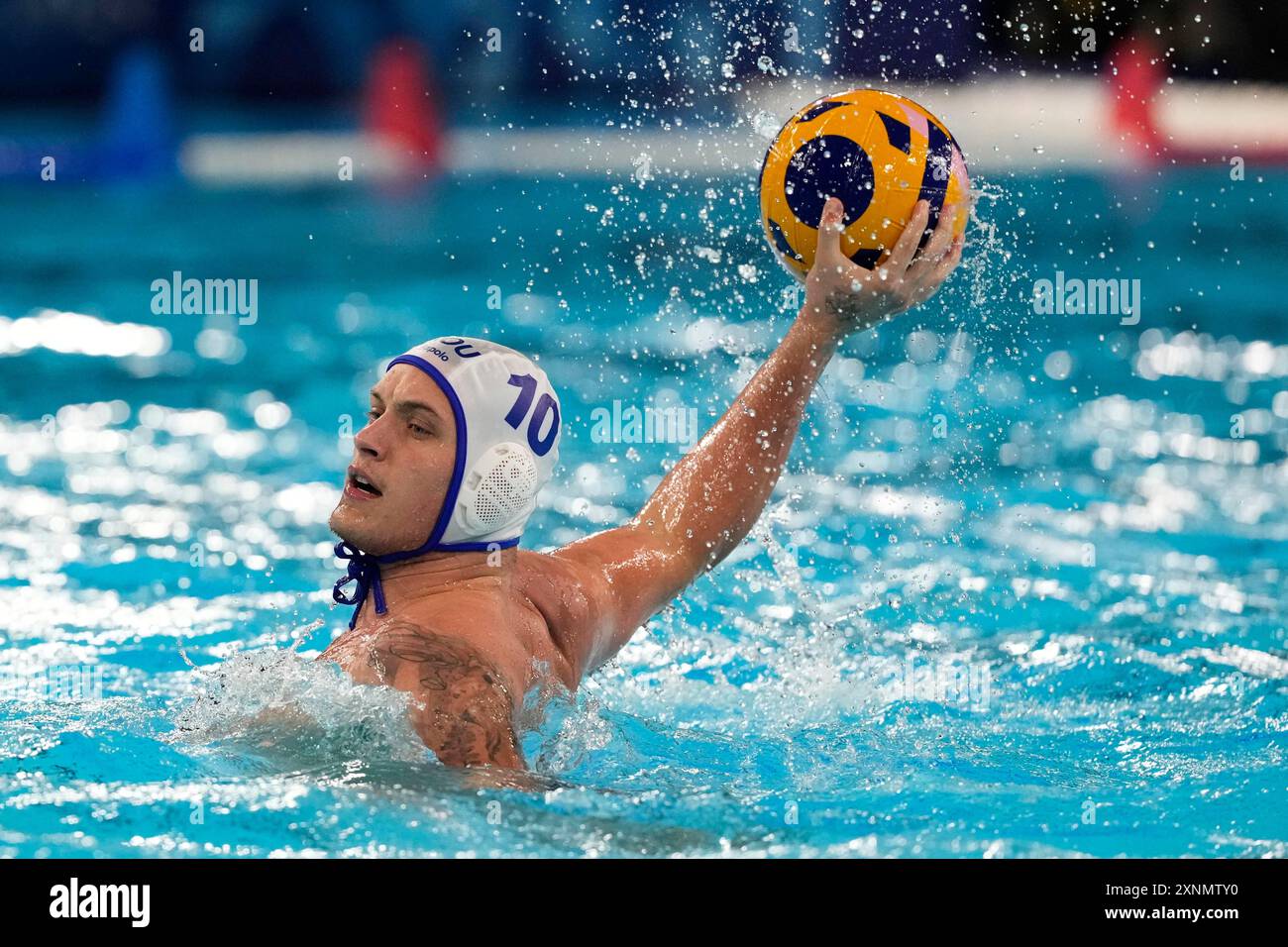 Romania's Vlad Luca Georgescu makes an attempt too score during a men's ...