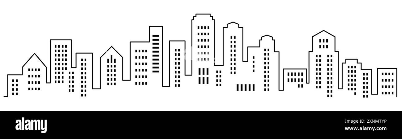 Line art cityscape town buildings horizontal panorama hi-res stock ...