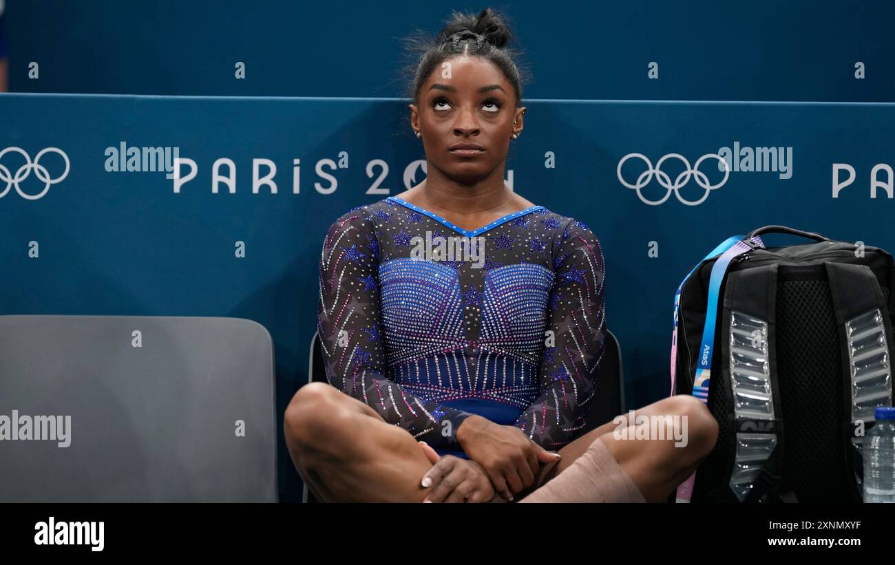 Simone Biles, of the United States, is seen during the women's artistic ...