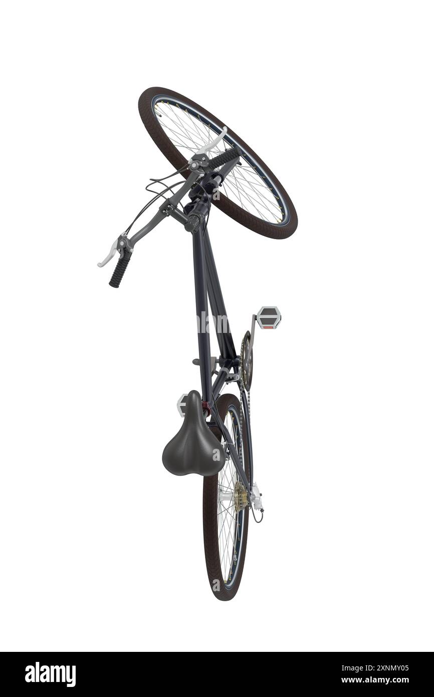Black bicycle standing on kickstand, top view isolated on white ...