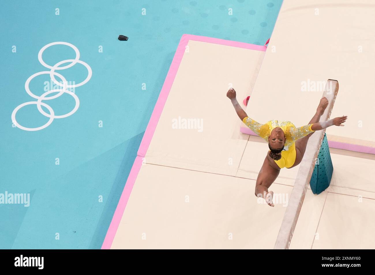 Rebeca Andrade, of Brazil, performs on the balance beam during the ...