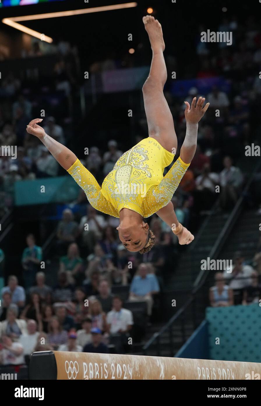 Paris, France. 01st Aug, 2024. Rebeca Andrade of Brazil performs on the ...