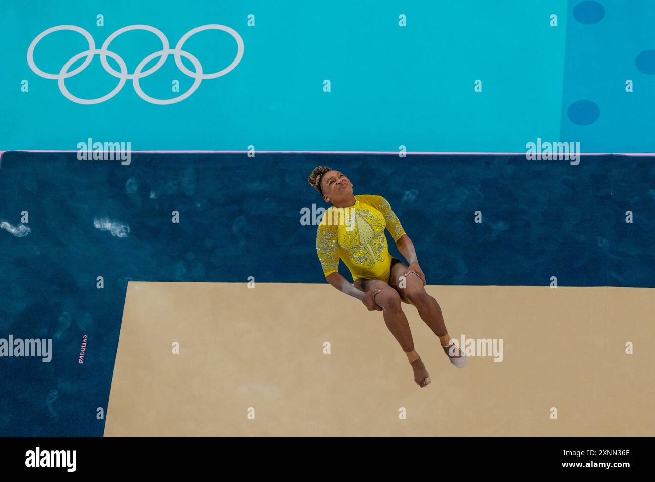 Rebeca Andrade, of Brazil, performs on the floor during the women's ...